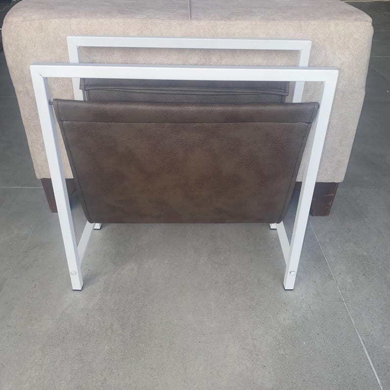 Modern Metal and Leather Magazine Holder Floor, Minimalist Magazine ...