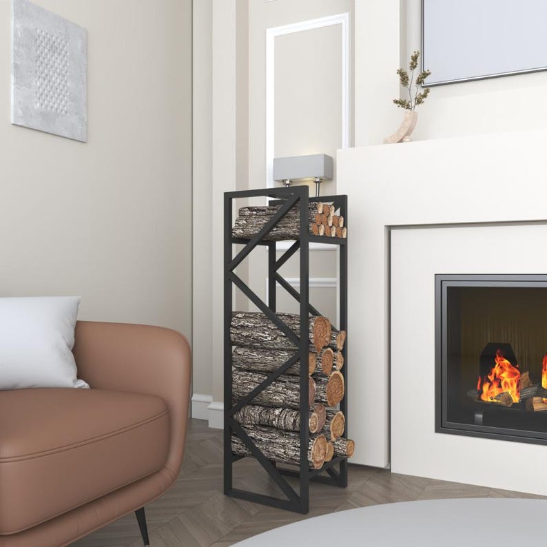 Modern Metal Firewood Rack With Kindling Shelf - Etsy