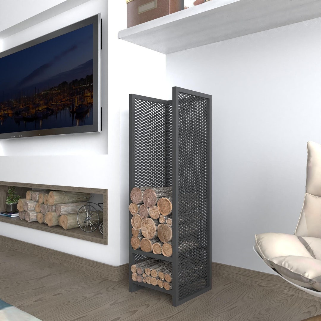 Modern Metal Firewood Rack, Vertical Log Holder, Minimalist Firewood ...