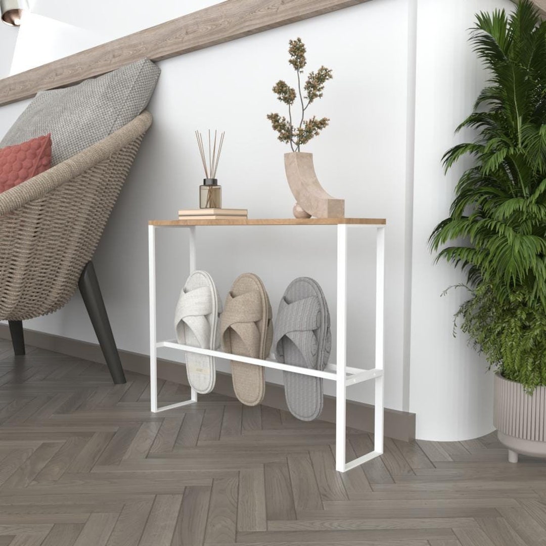 Wooden Top Slipper Rack for Entryway, Minimalist Shoe Storage Organizer ...