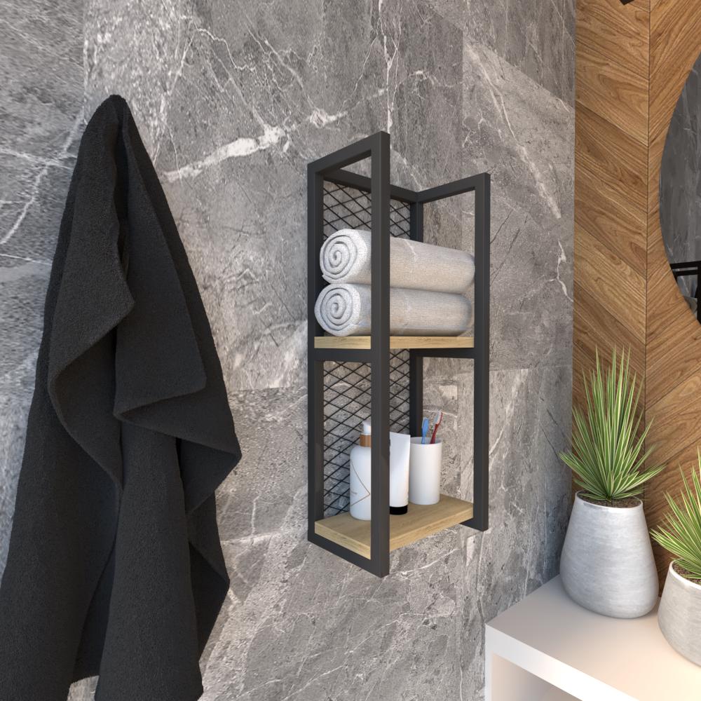 Minimalist Wall Bathroom Shelf, Metal and Wood Floating Towel Storage ...
