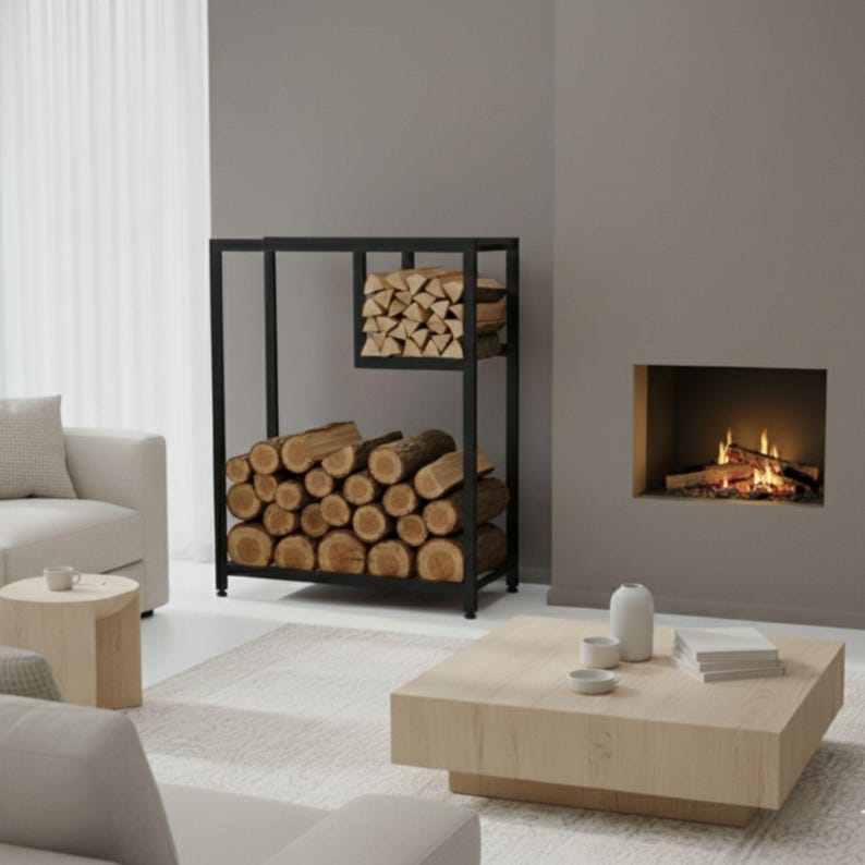 Modern Firewood Storage Rack, Log Holder for Fireplace, Indoor Wood ...