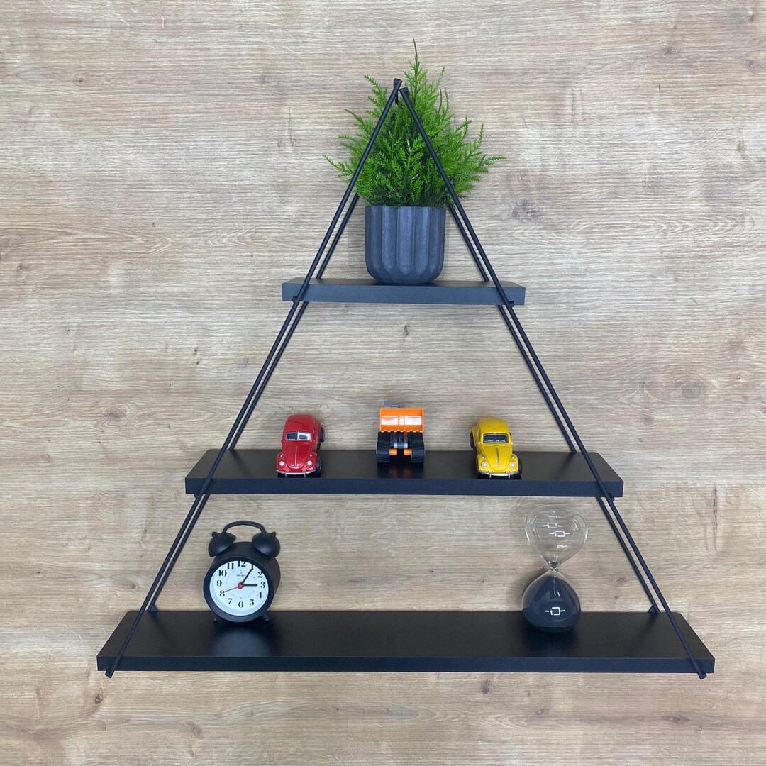 Black Triangle Wall Display Shelf, Geometric Floating Shelves for Home ...