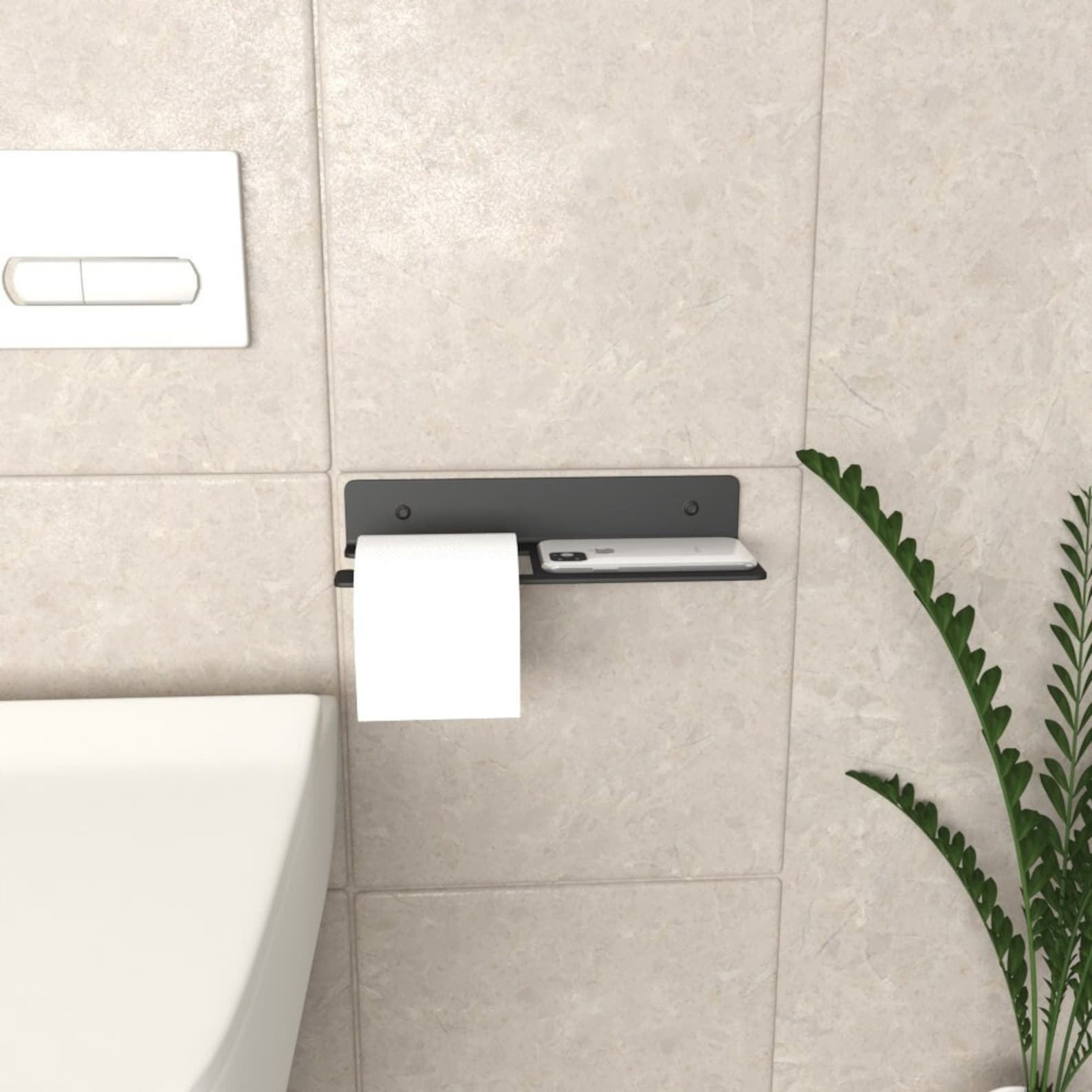 Modern Metal Toilet Paper Holder With Shelf Minimalist Roll & Phone ...