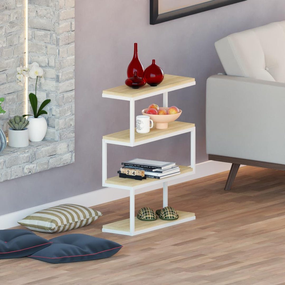 Minimalist Multi-tier Shelving Unit, Wood and Metal Display Shelf ...