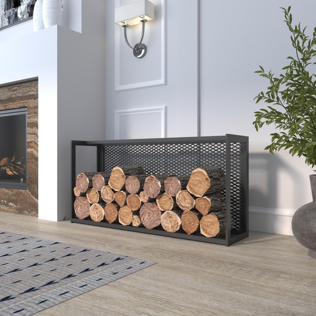 Decorative Indoor Firewood Holder, Minimalist Metal Log Storage Rack ...