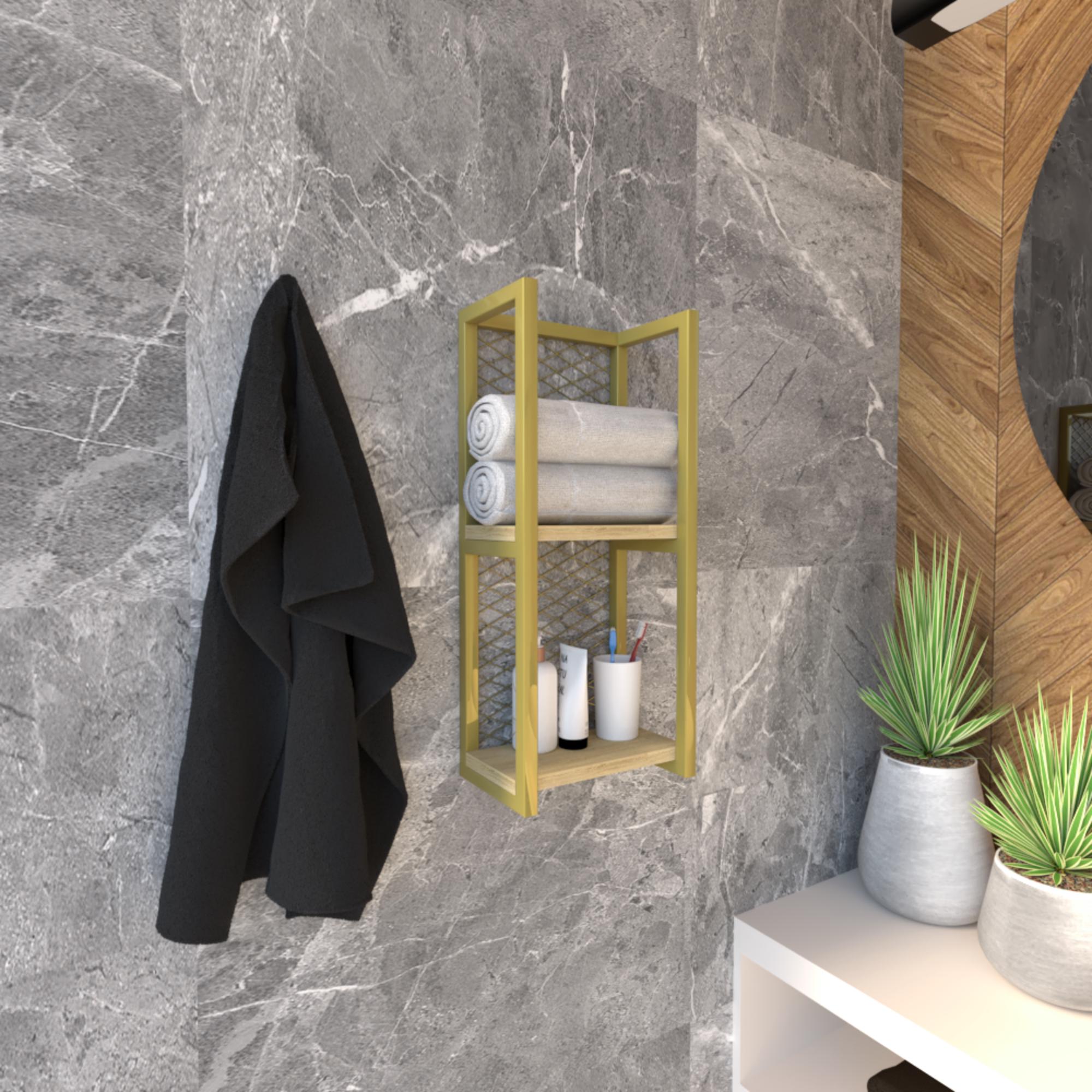 Minimalist Wall Bathroom Shelf, Metal and Wood Floating Towel Storage ...