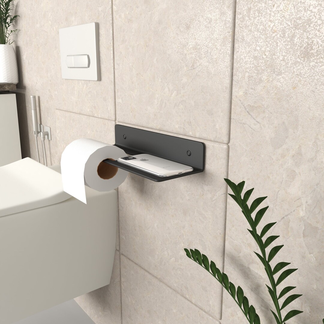Modern Metal Toilet Paper Holder With Phone Shelf: Minimalist Bathroom ...