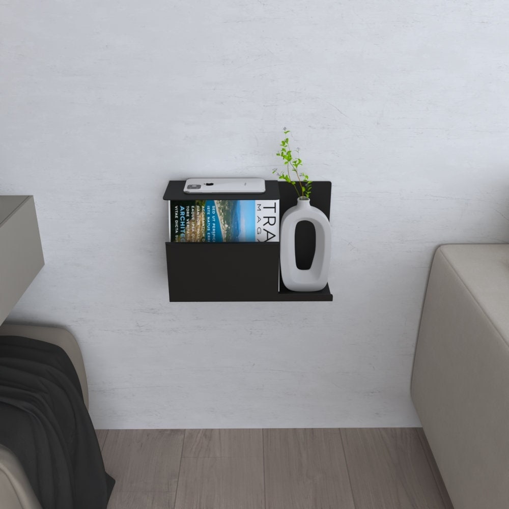 Metal Floating Wall Display Shelf, Minimalist Bedside Magazine Holder ...