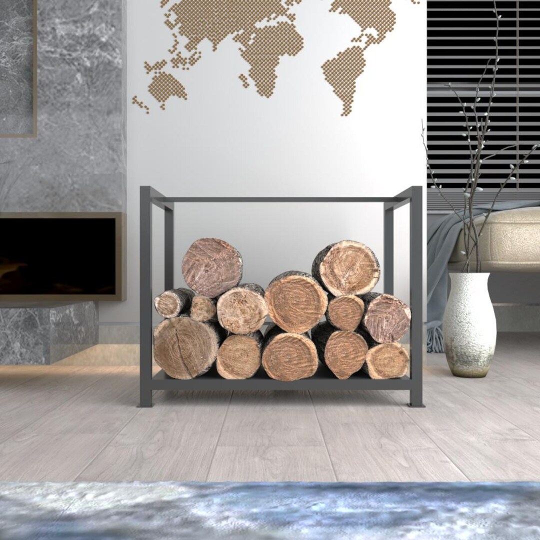 Modern Indoor Firewood Log Holder - Metal Fireplace Wood Rack ...
