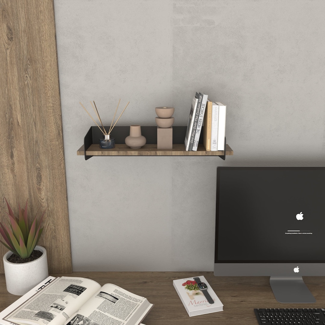 Minimalist Metal and Wood Floating Shelf: Modern Display - Etsy