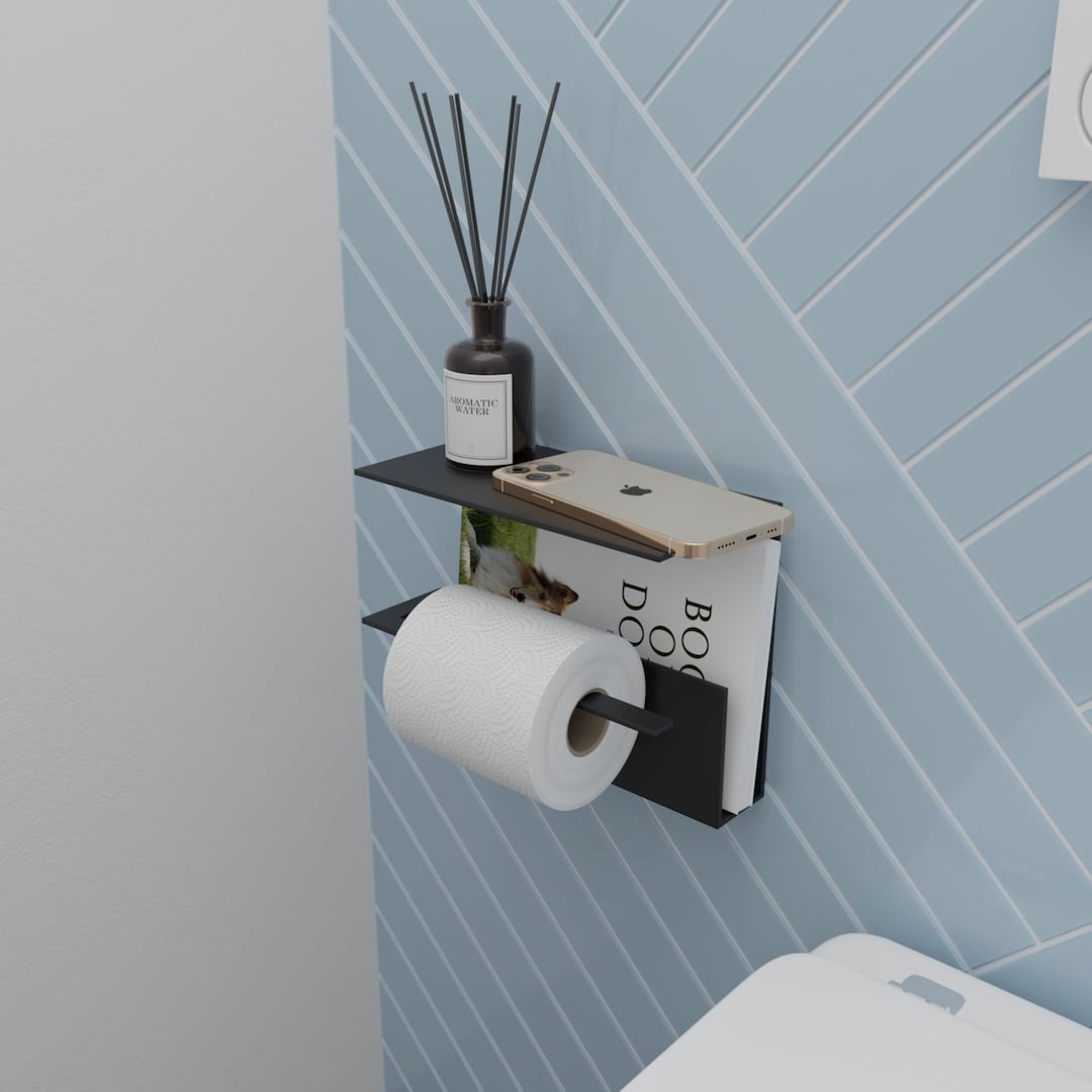 Minimalist Metal Toilet Paper Holder With Shelf & Magazine Rack - Etsy