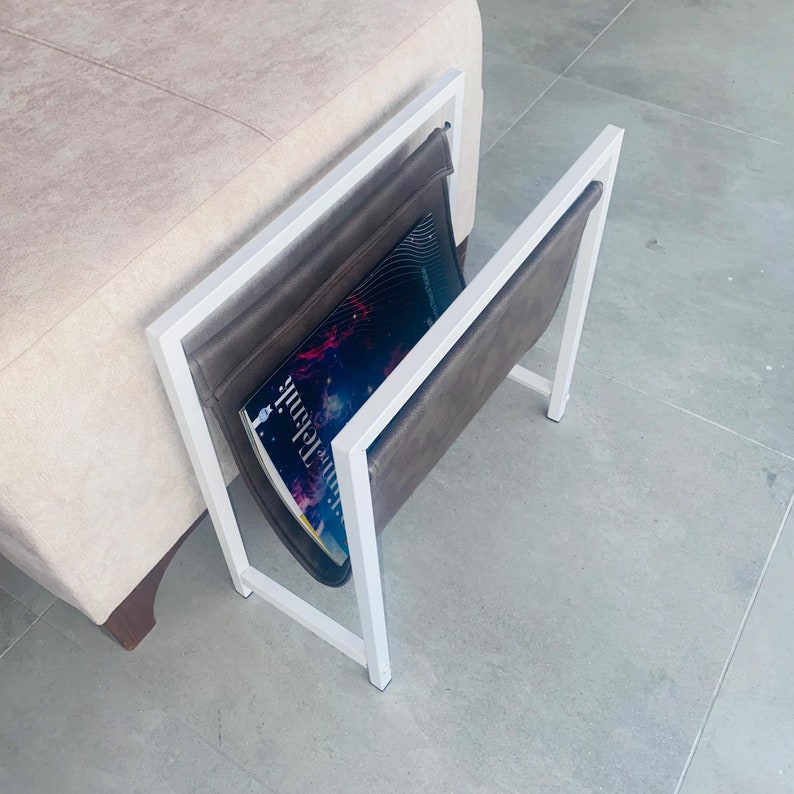 Modern Metal and Leather Magazine Holder Floor, Minimalist Magazine ...