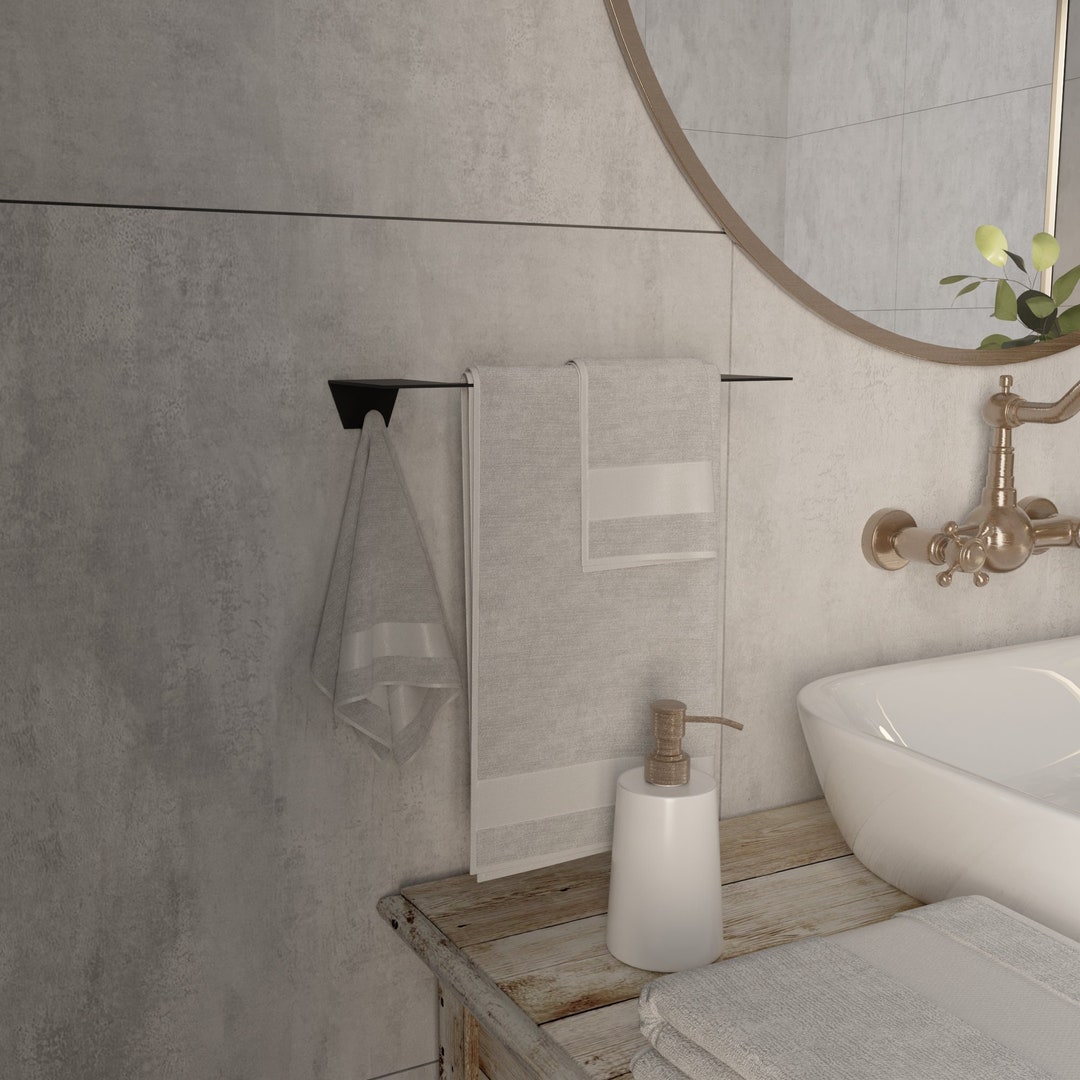 Modern Wall Mounted Towel Holder With Hooks, Minimalist Hand Towel Rack ...