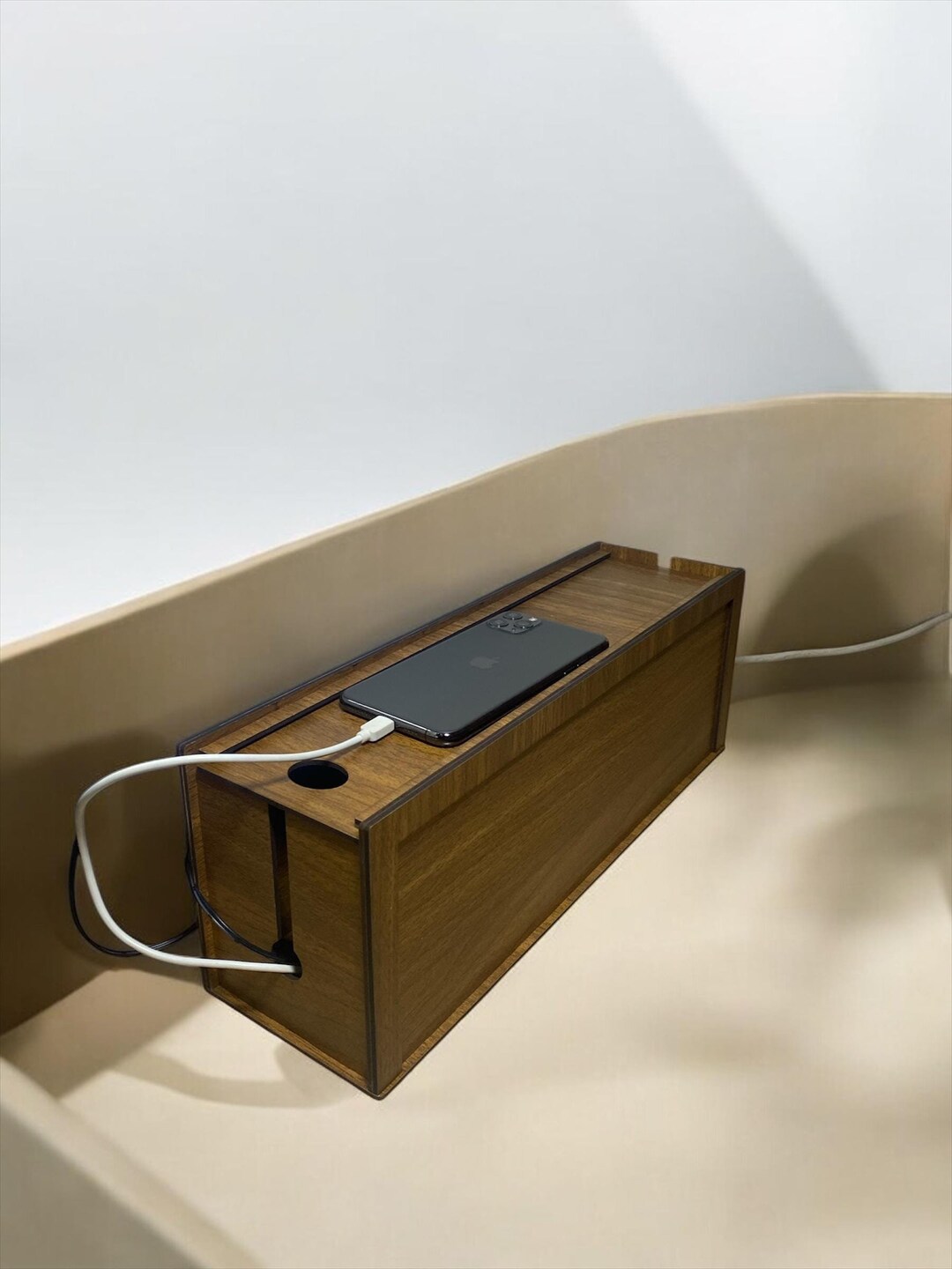 Wooden Cable Organizer Box, Minimalist Cord Holder, Child Safety Power ...