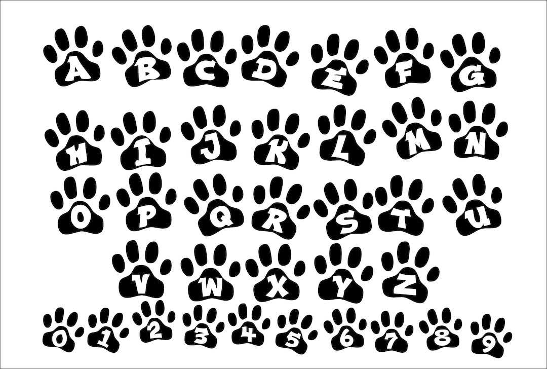 PAW ALPHABET SVG, Paw Font Svg, Paw Letters and Numbers for Cricut, Pet ...