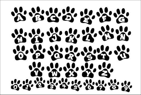 PAW ALPHABET SVG Paw Font Svg Paw Letters and Numbers for | Etsy