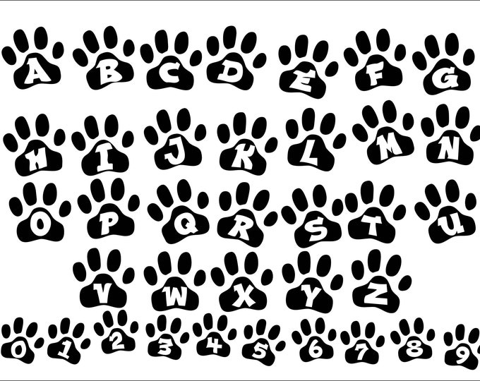 PAW ALPHABET SVG, Paw Font Svg, Paw Letters and Numbers for Cricut, Pet ...
