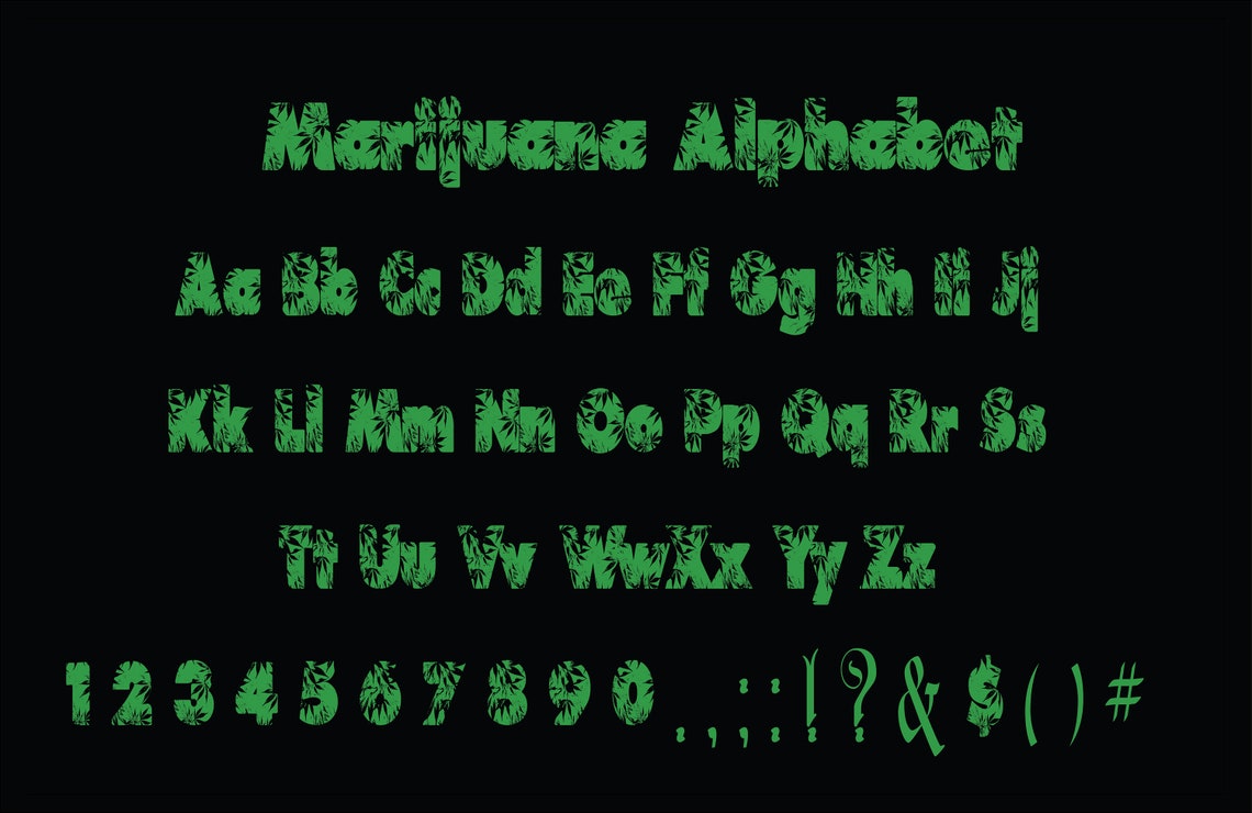 MARIJUANA ALPHABET FONT Svg fonts bundle Sillhoutte Svg | Etsy