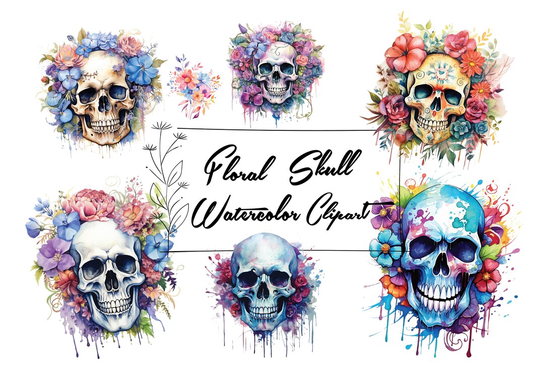 20 PNG Watercolor Floral Skull - Gothic Clipart -fantasy Clip Art ...