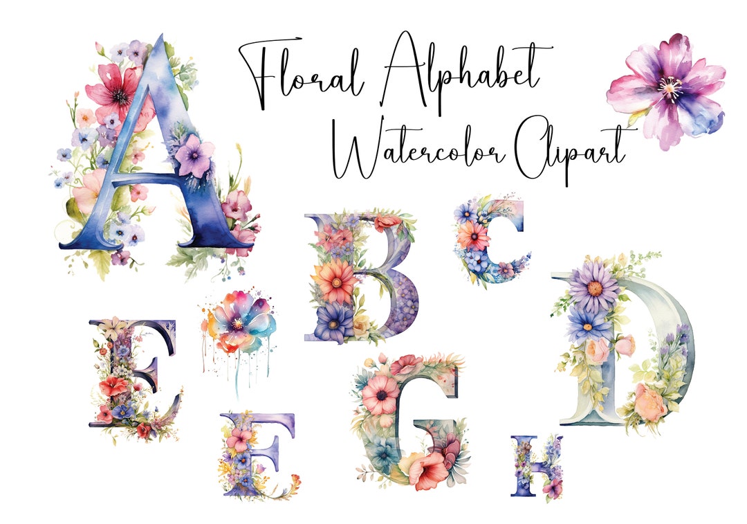Watercolor Floral Alphabet Clipart - Floral Alphabet - Transparent ...
