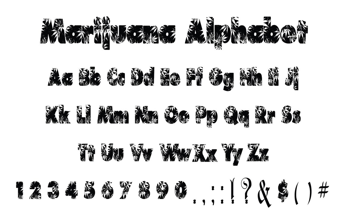 MARIJUANA ALPHABET FONT Svg fonts bundle Sillhoutte Svg | Etsy