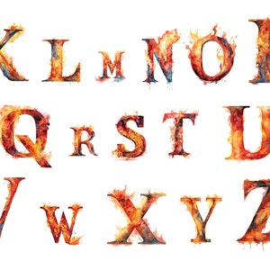 Flames Alphabet Watercolor Clipart - Fire Alphabet - Letters PNG ...