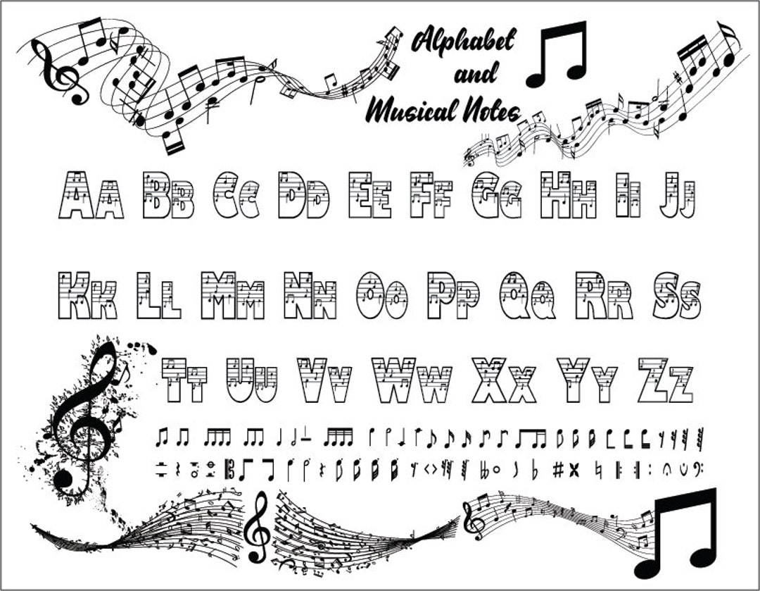 MUSICAL Alphabet and Notes SVG, Musical Notes Svg, Music Notes Svg ...