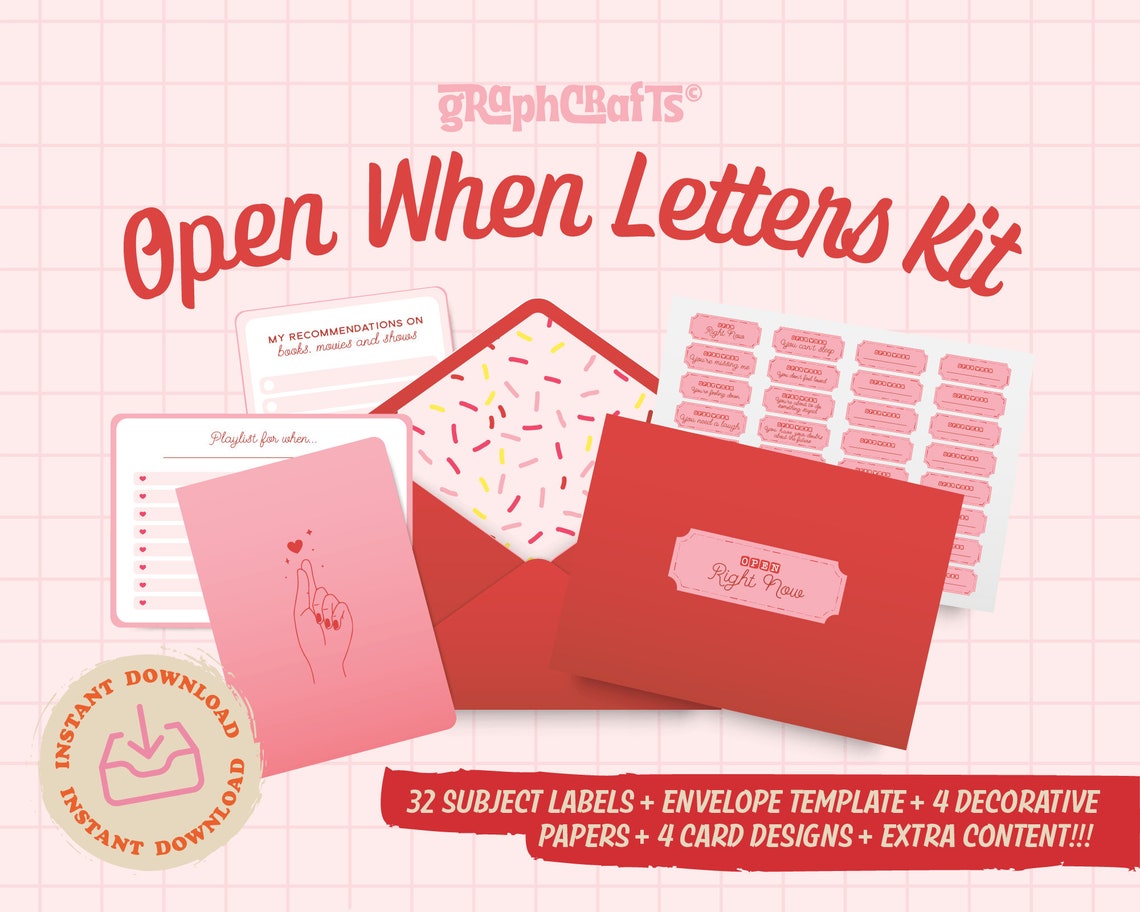 Open When Letter Digital Kit, Printed Envelopes, Long Distance Letter ...
