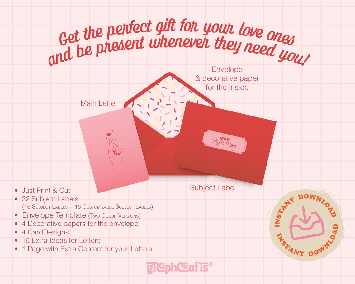 Open When Letter Digital Kit, Printed Envelopes, Long Distance Letter ...