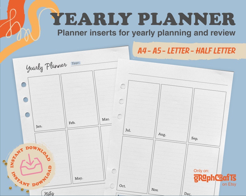 2022 Yearly Calendar Printable, Yearly Planner 2022, Yearly Planner ...
