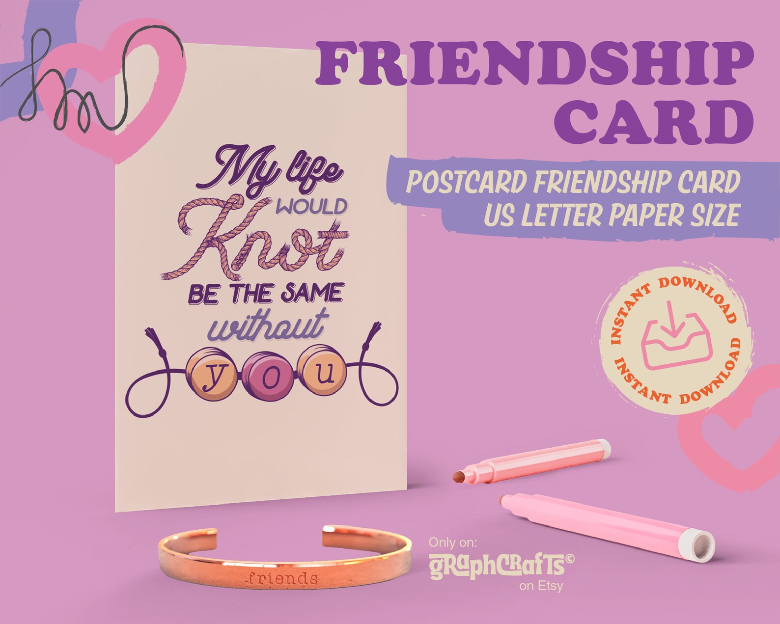 Friendship Card Printable, Valentine's Day Card, Digital Card, Cute Pdf ...