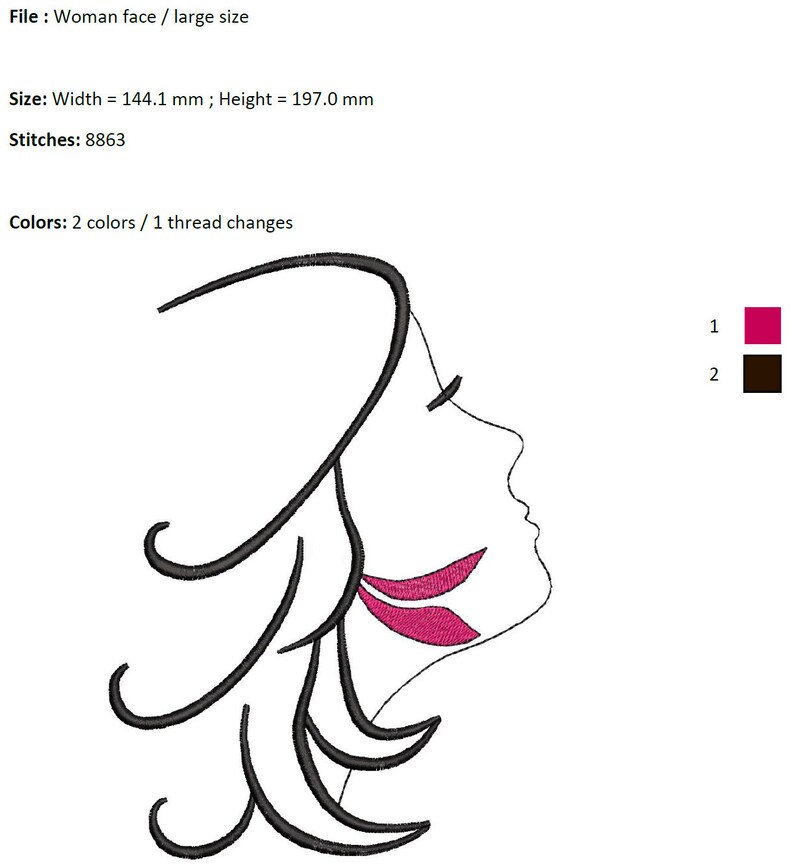Woman Face Embroidery Design - Machine Embroidery - Woman Face ...