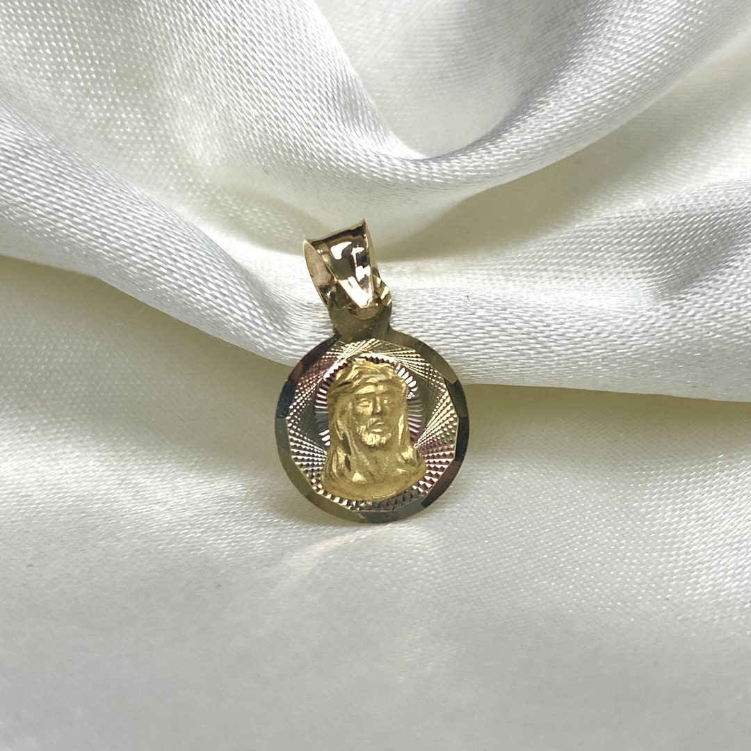 14K Tri Color Gold Religious Jesus Stamp Charm Tiny Pendant for ...
