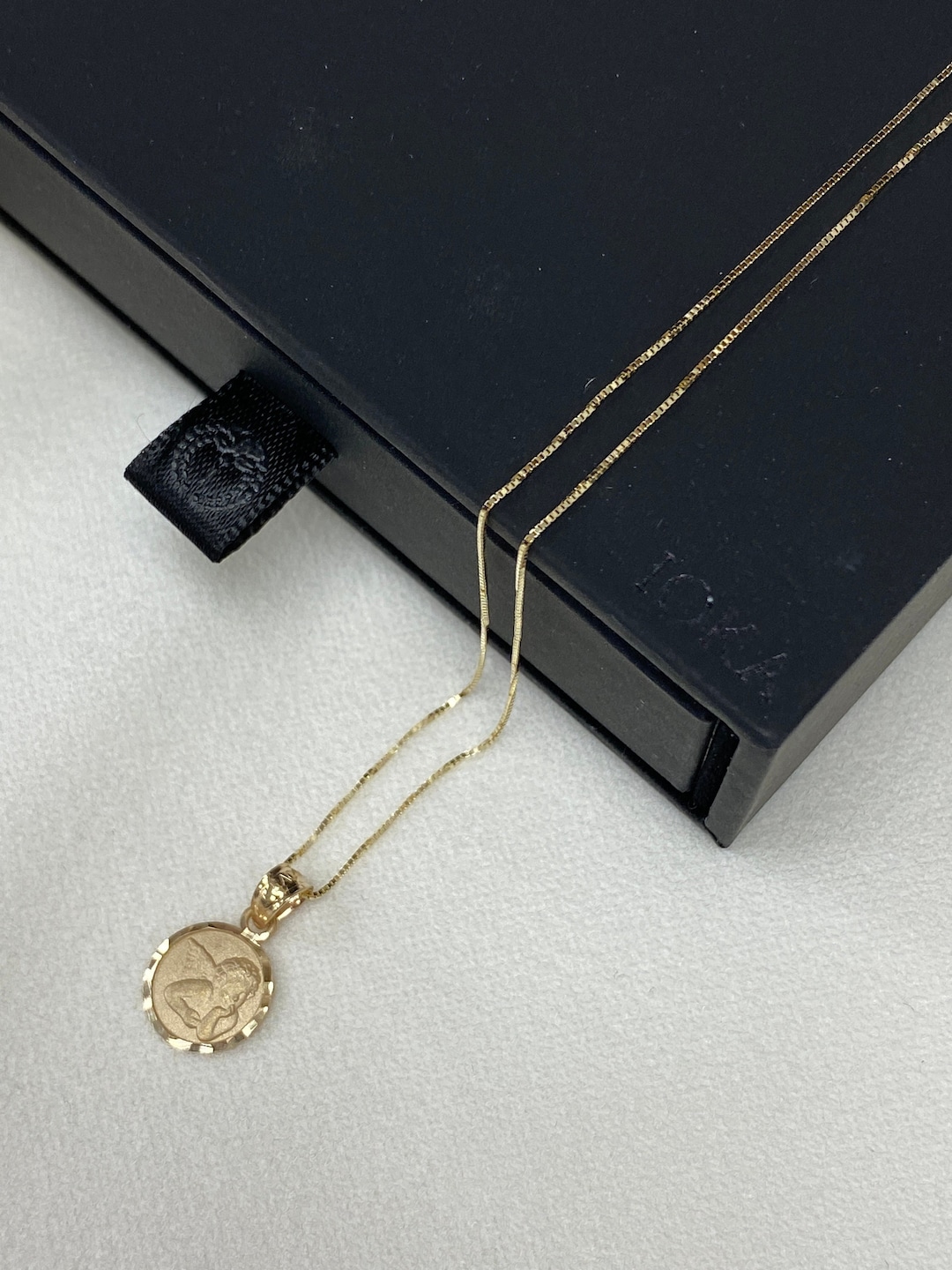 14K Real Yellow Gold Small Angel Religious Charm Pendant With 0.5mm Box ...