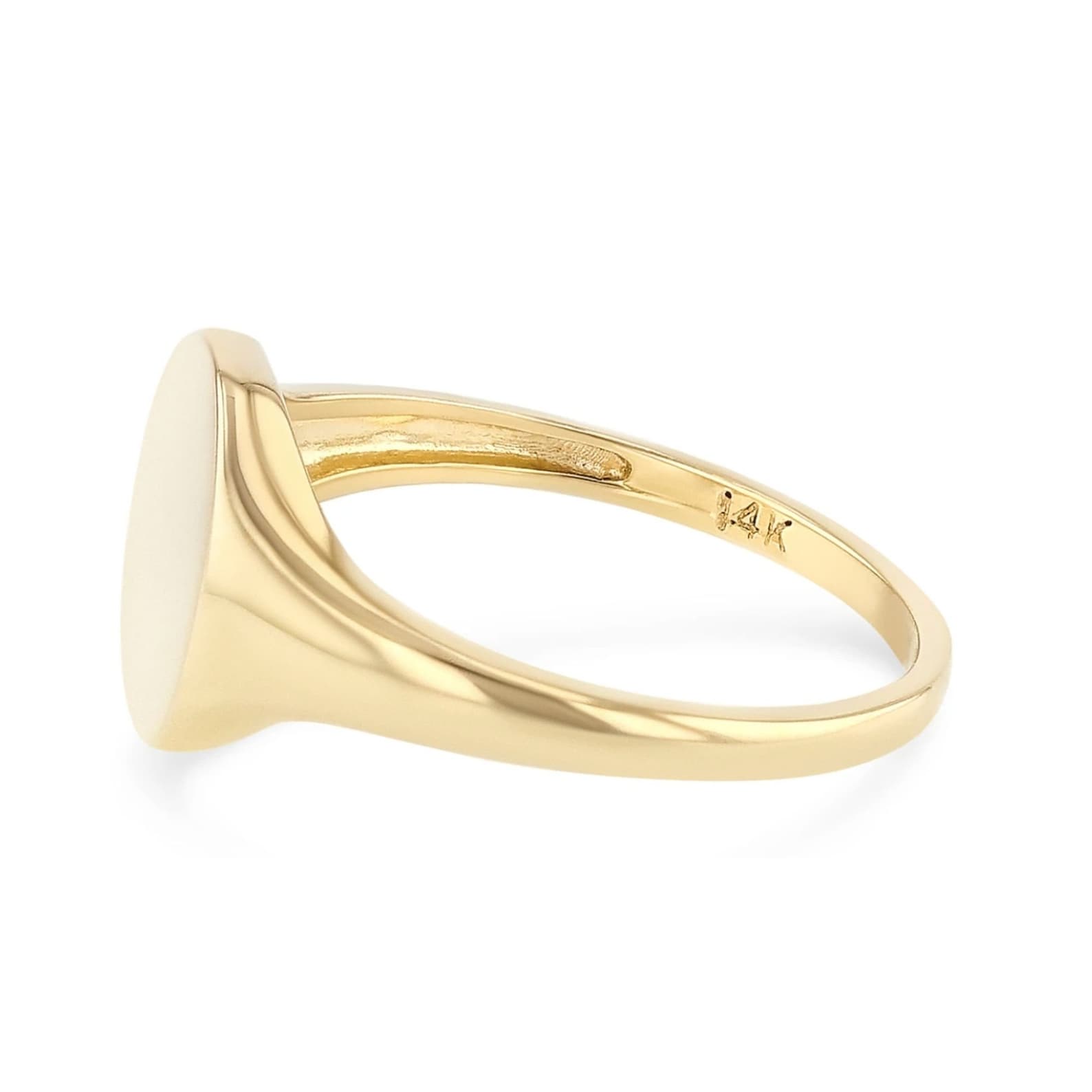 14K Real Yellow Gold Round Plain Polished Signet Ring for - Etsy