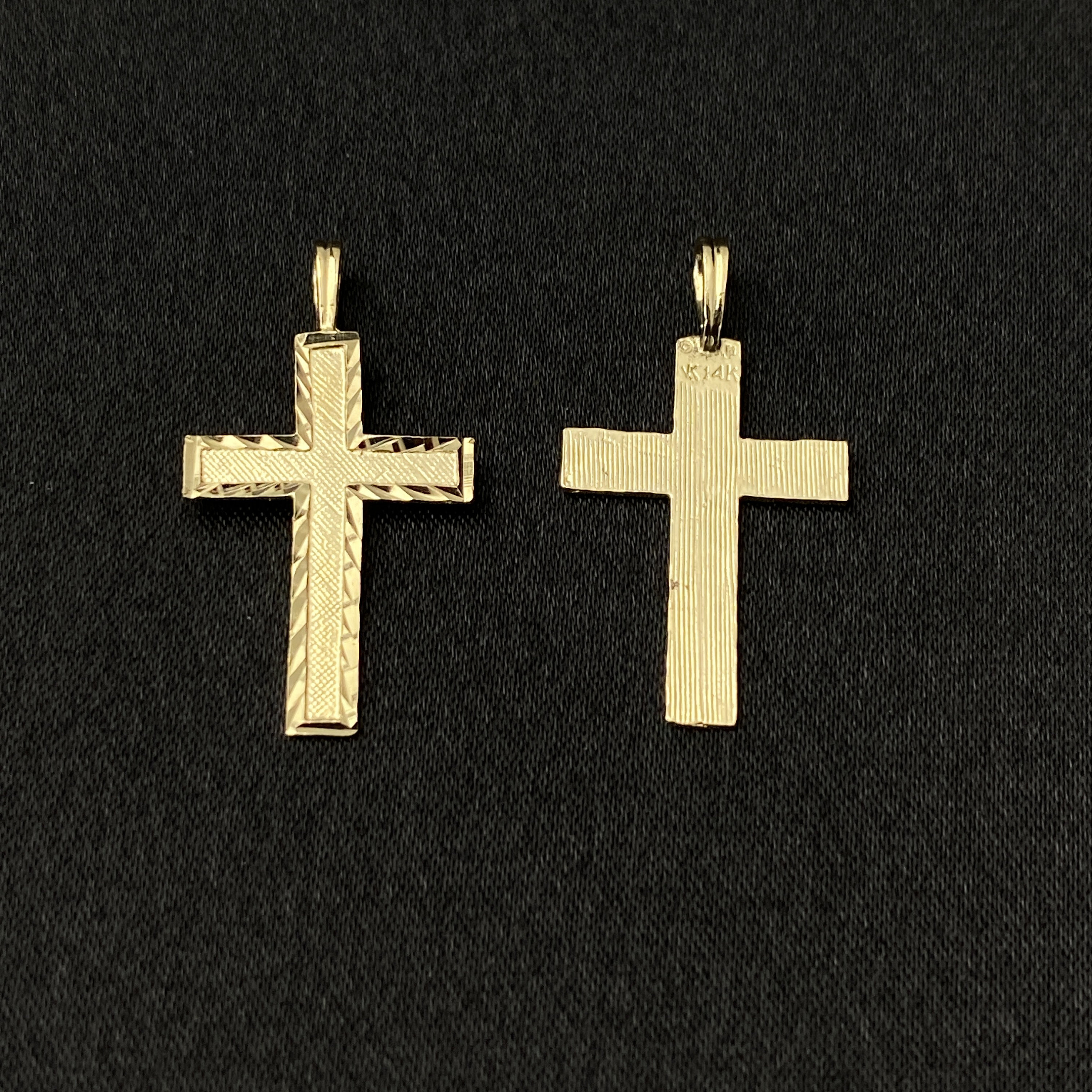 Real 14K Yellow Gold Medium Religious Latin Cross Pendant, Diamond Cut ...