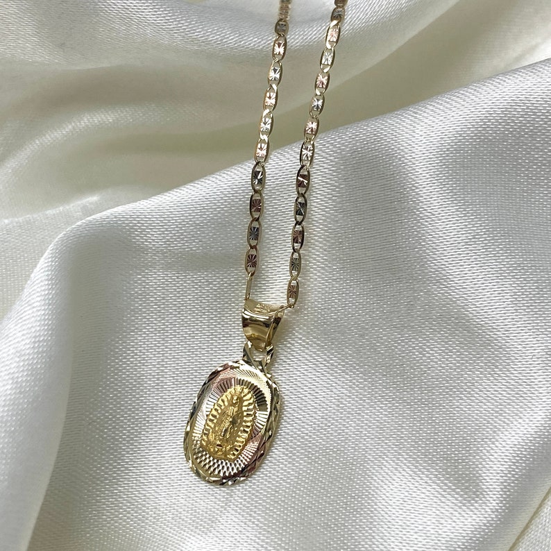 14K Tri Color Gold Our Lady of Guadalupe Virgin Mary Stamp Pendant ...