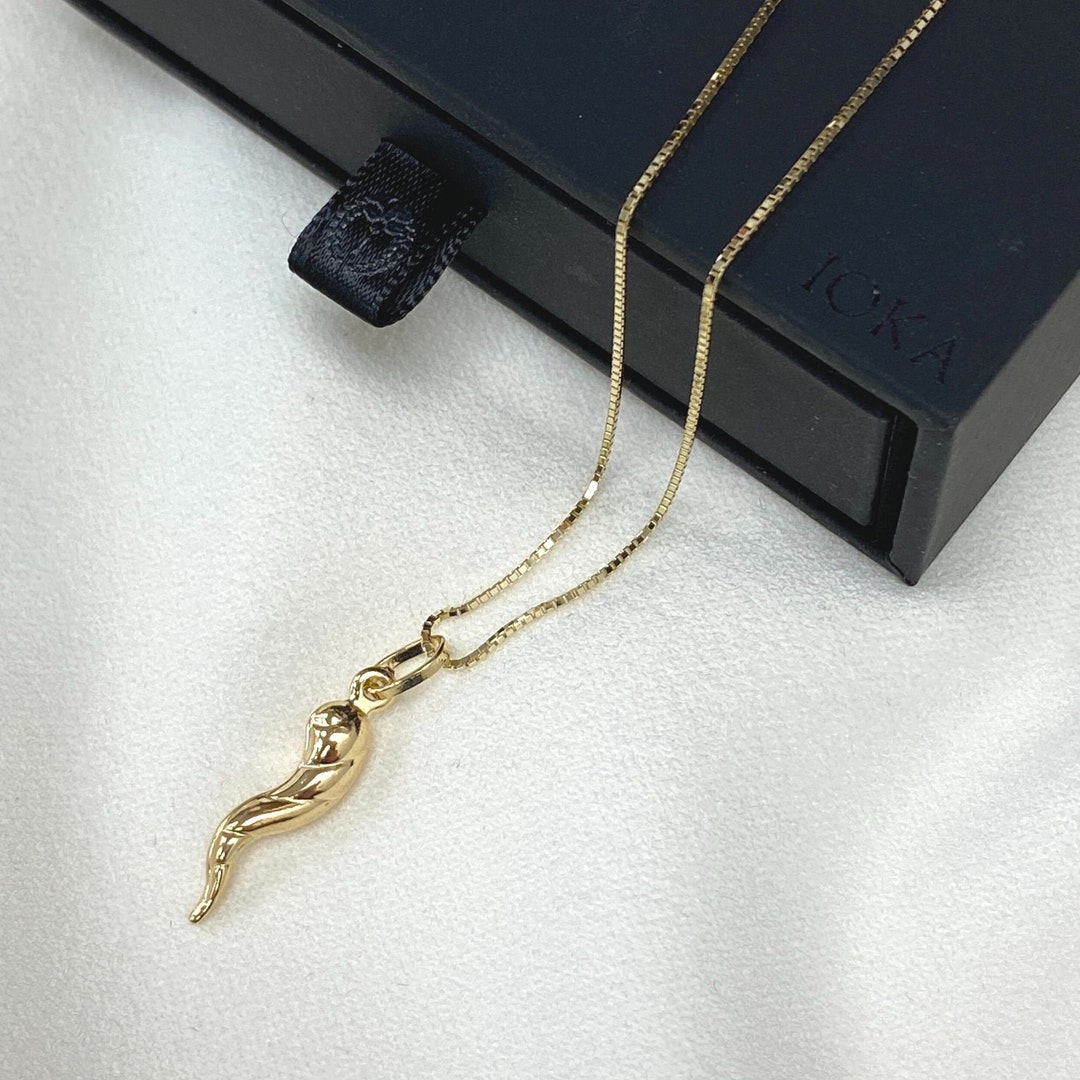 Real 14k Yellow Gold Twisted Cornicello Italian Horn Pendant With 0.8mm ...