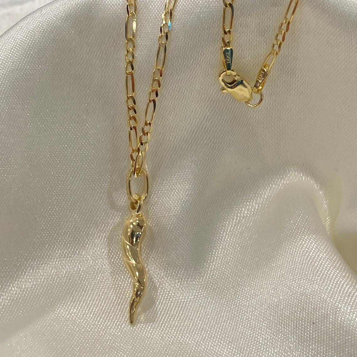 14K Yellow Gold Cornicello Chili Italian Horn Charm Pendant With 2mm ...