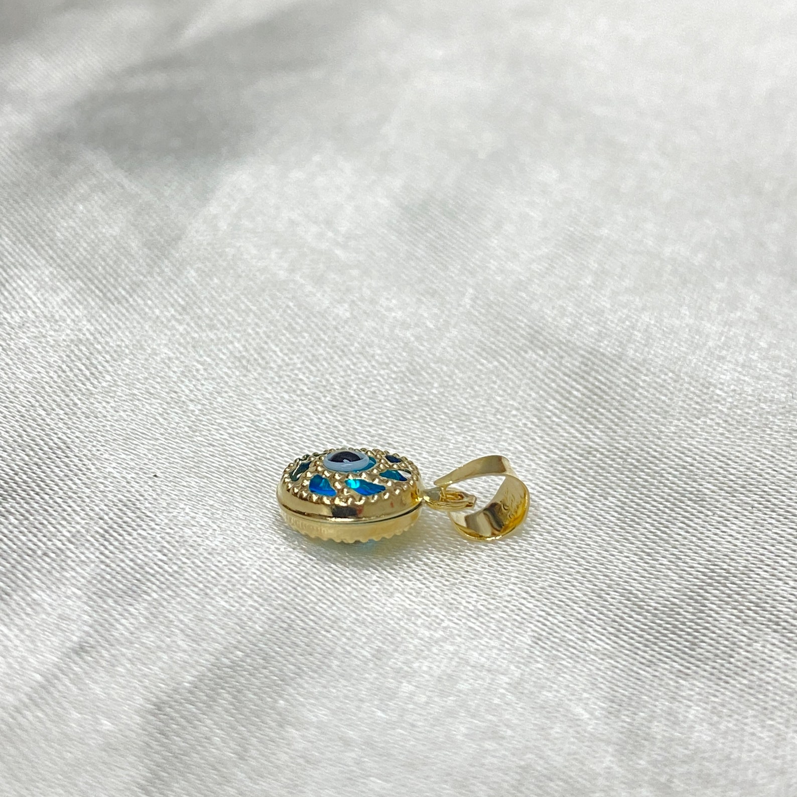 14K Yellow Gold Evil Eye Charm Pendant for Necklace or Chain, Blue ...