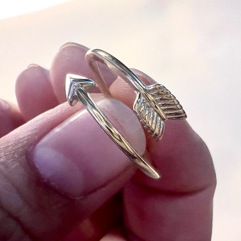 14K Solid Gold Arrow Minimalist Dainty Adjustable Ring Band Wrap Around ...