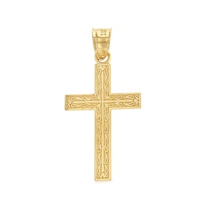Real 14K Yellow Gold Latin Design Cross Religious Charm Pendant - Etsy