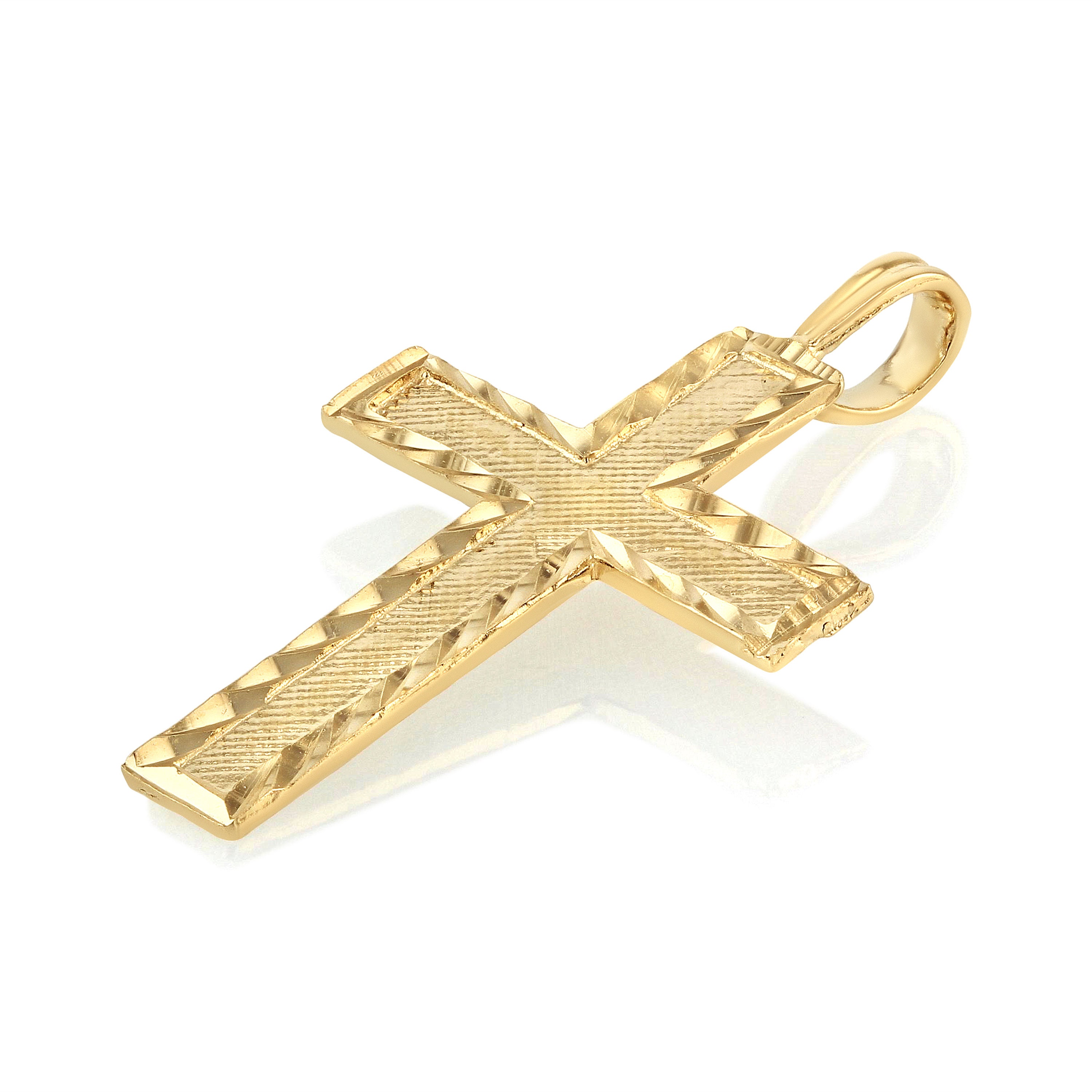 Real 14K Yellow Gold Medium Religious Latin Cross Pendant, Diamond Cut ...