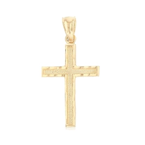 14K Real Yellow Gold Cross Religious Charm Thin Pendant for Necklace or ...