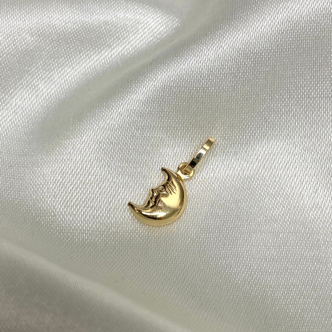 14K Yellow Gold Half Moon Face Charm Pendant Celestial Charm Necklace ...