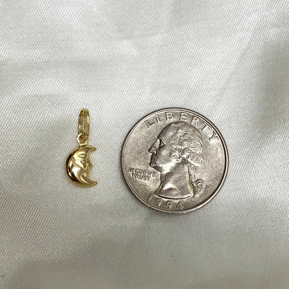 14K Yellow Gold Half Moon Face Charm Pendant Celestial Charm Necklace ...