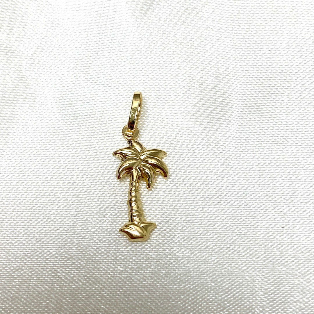 Real 14K Yellow Gold Palm Tree Charm Pendant, Tropical Charm Pendants ...