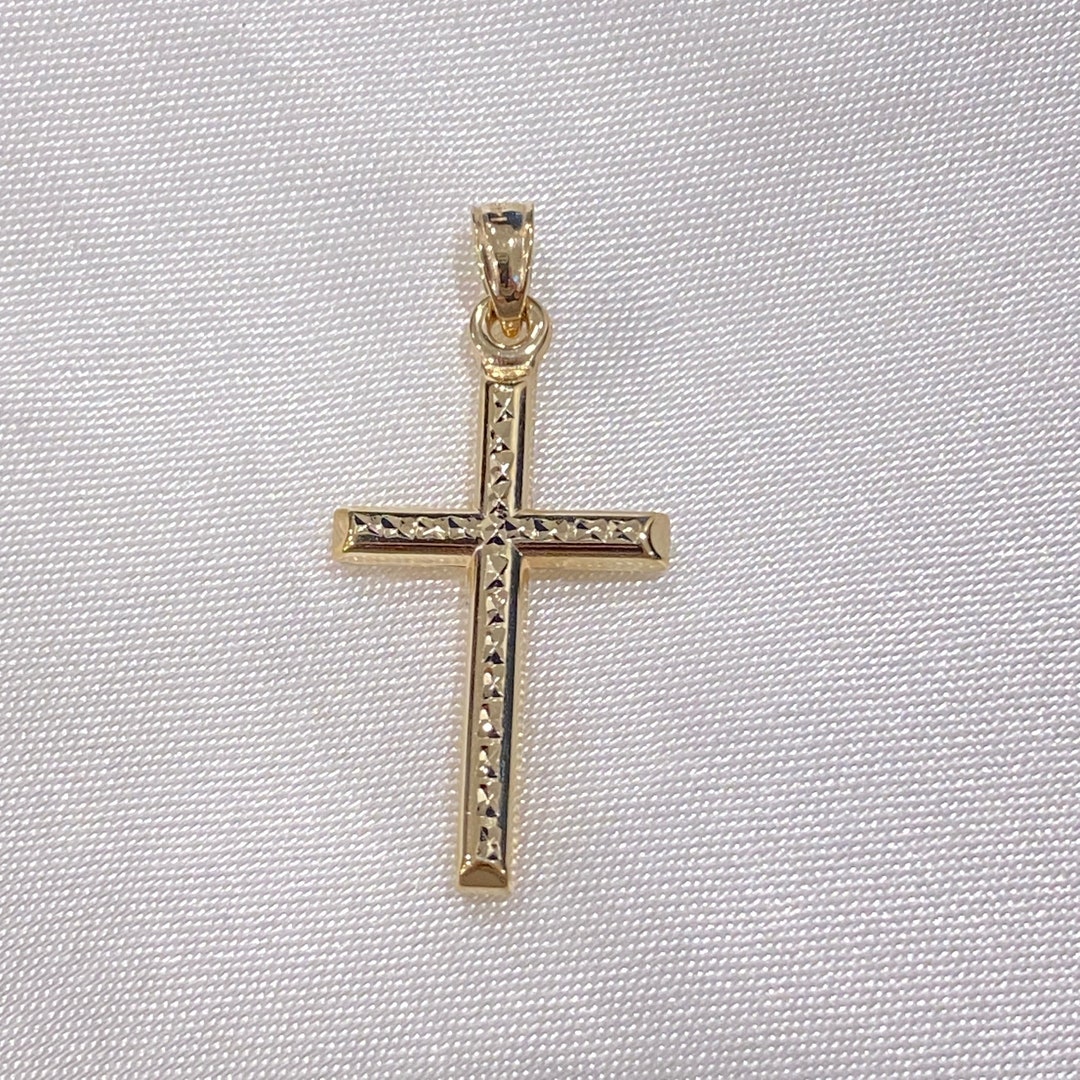 14k Real Yellow Gold Religious Cross Charm Small Pendant for Necklace ...