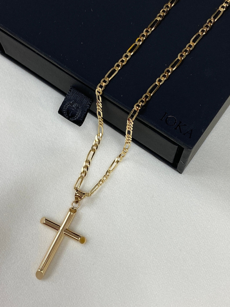 Real 14k Gold Cross Pendant Necklace Chain Tube Cross 1.9mm - Etsy